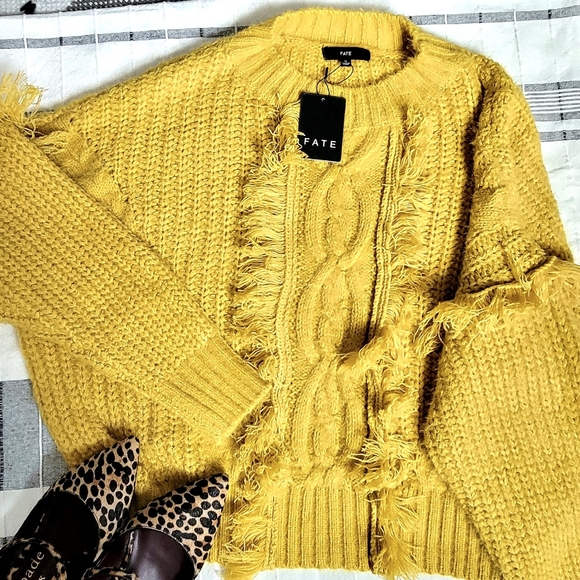 Fate | Sweaters | Fate Fontaine Fringe Cable Knit Sweater In Mustard ...
